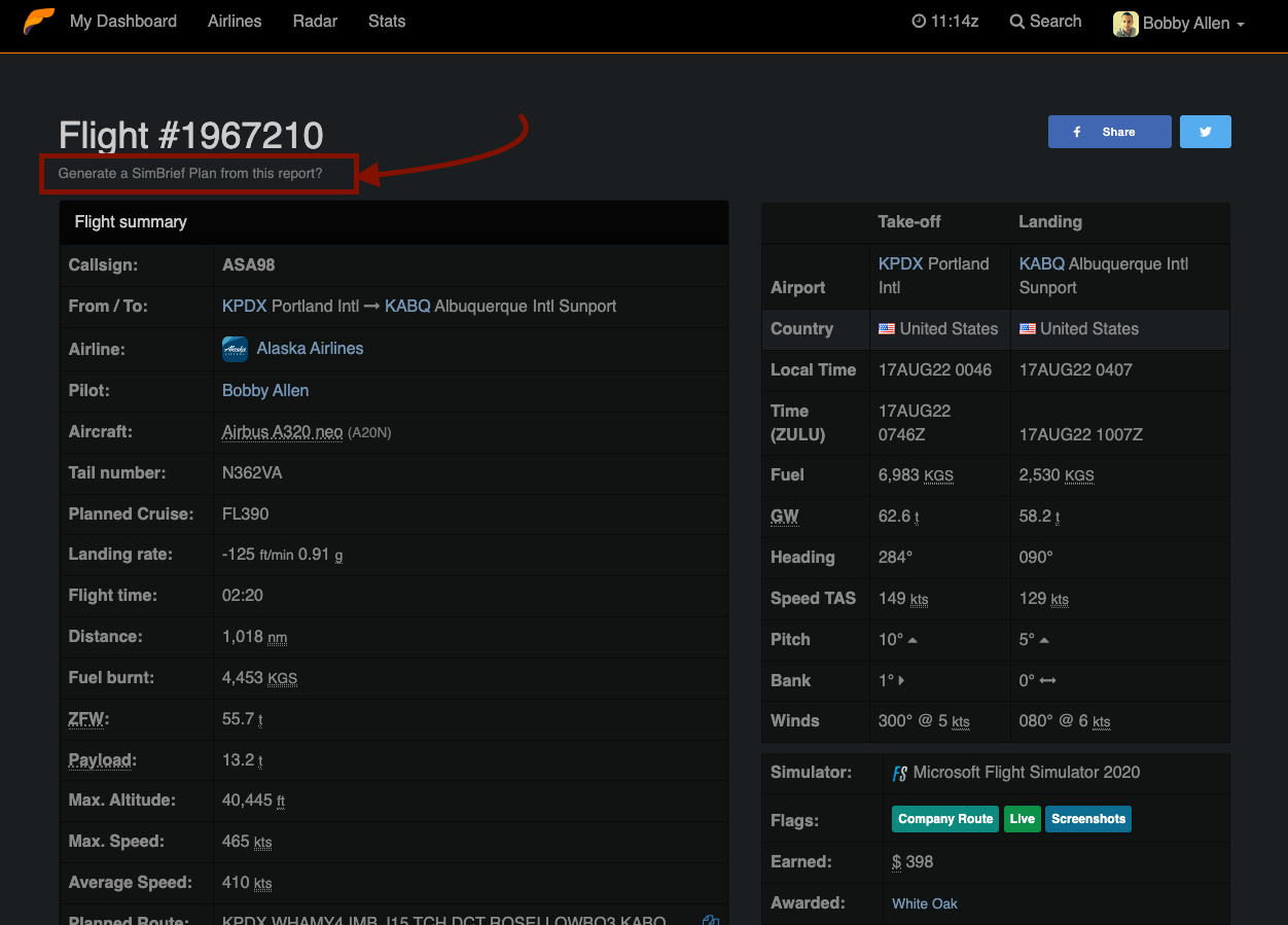 New “SimBrief” integration – FsHub Blog